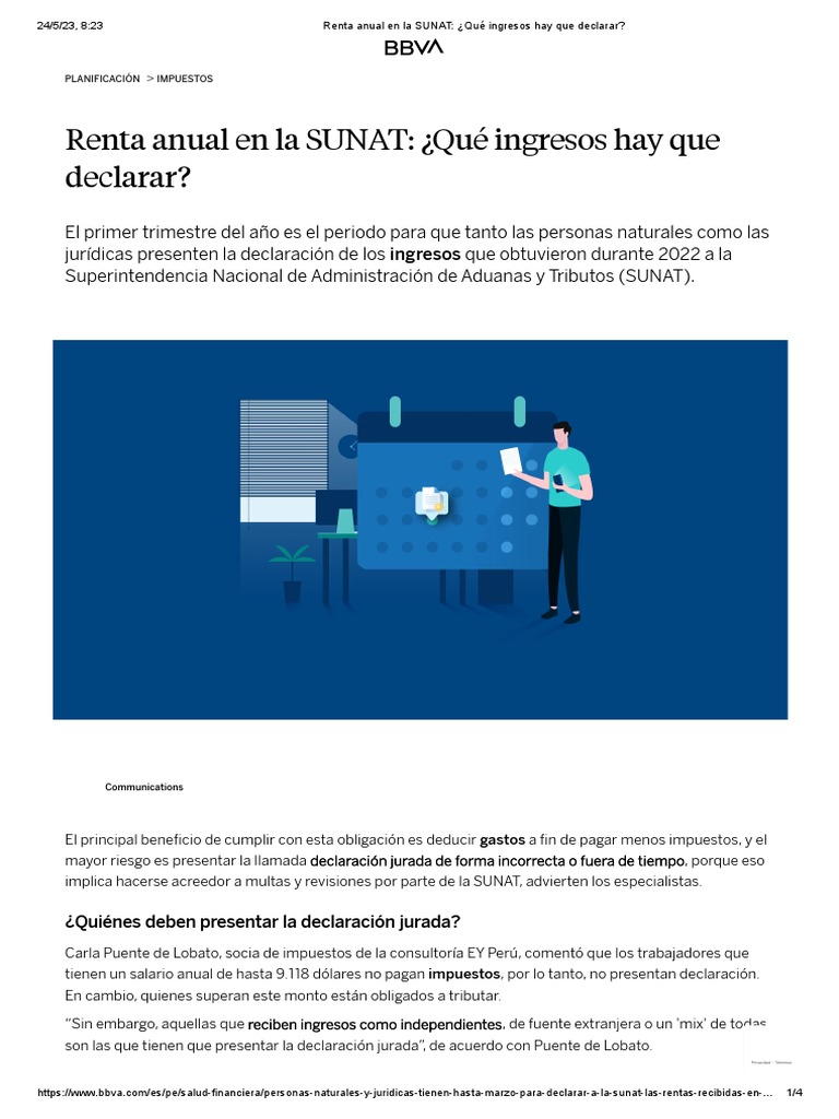 Renta Anual en La SUNAT - ¿Qué Ingresos Hay Que Declarar | PDF | Impuestos | Impuesto sobre la renta