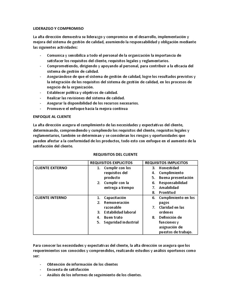 Liderazgo y Compromiso | PDF | Calidad (comercial) | Sistema de manejo ...