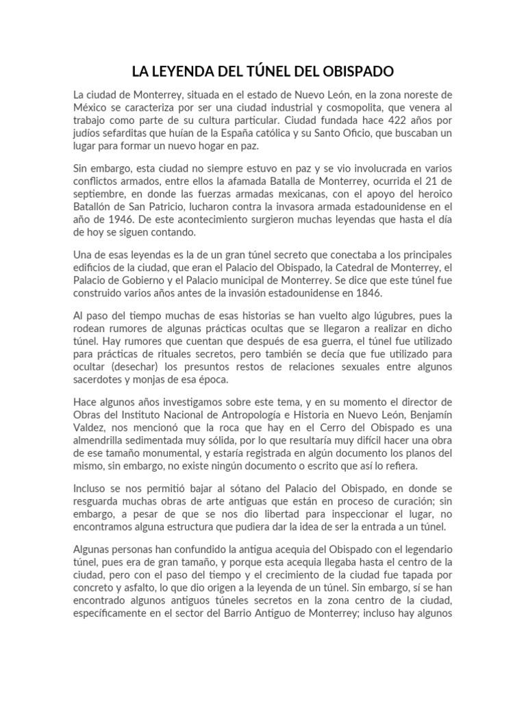 La Leyenda Del Túnel Del Obispado | PDF | México