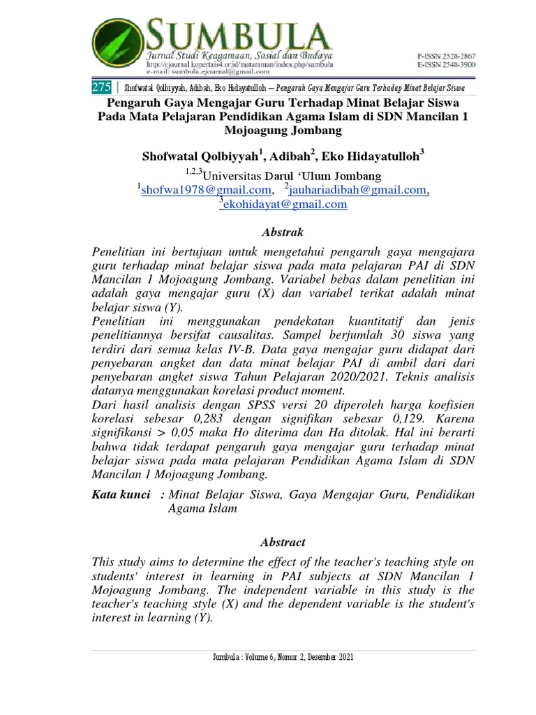 Gaya Mengajar dan Minat Belajar Siswa | PDF | Karier & Perkembangan