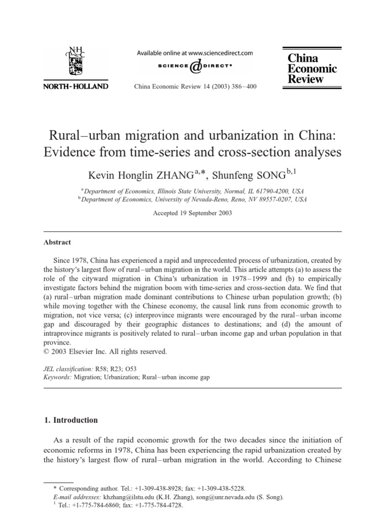 Rural-Urban Migration and Urbanization in China: Evidence From Time ...