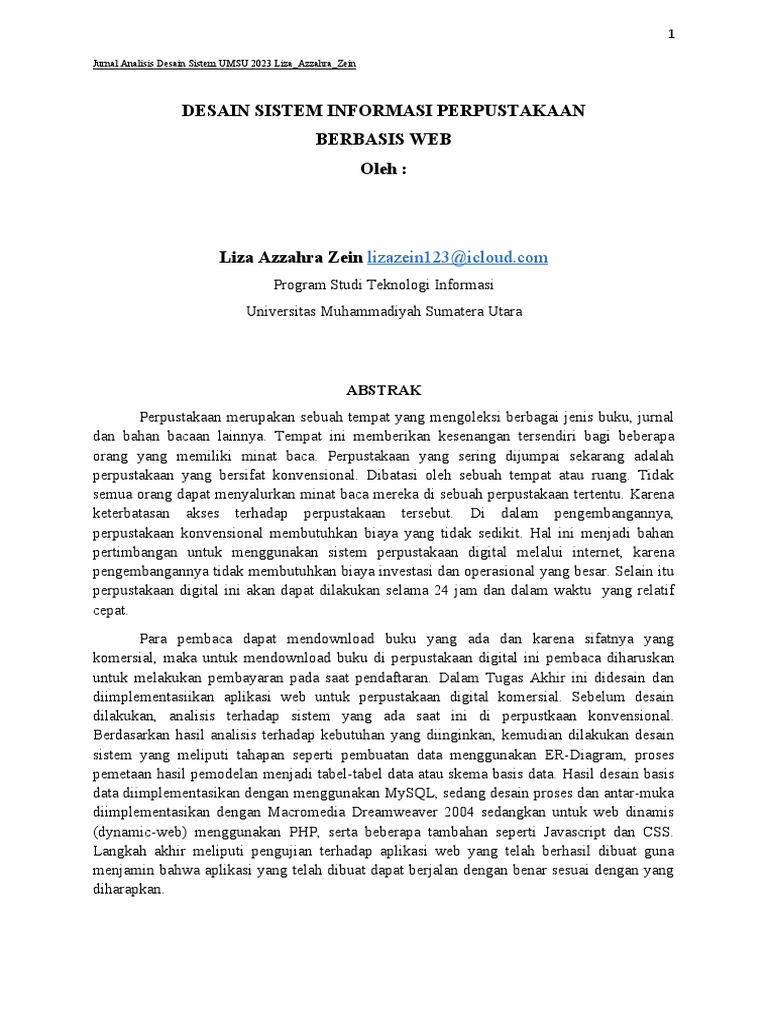 Jurnal Analisis Desain Sistem UMSU 2023 Liza | PDF