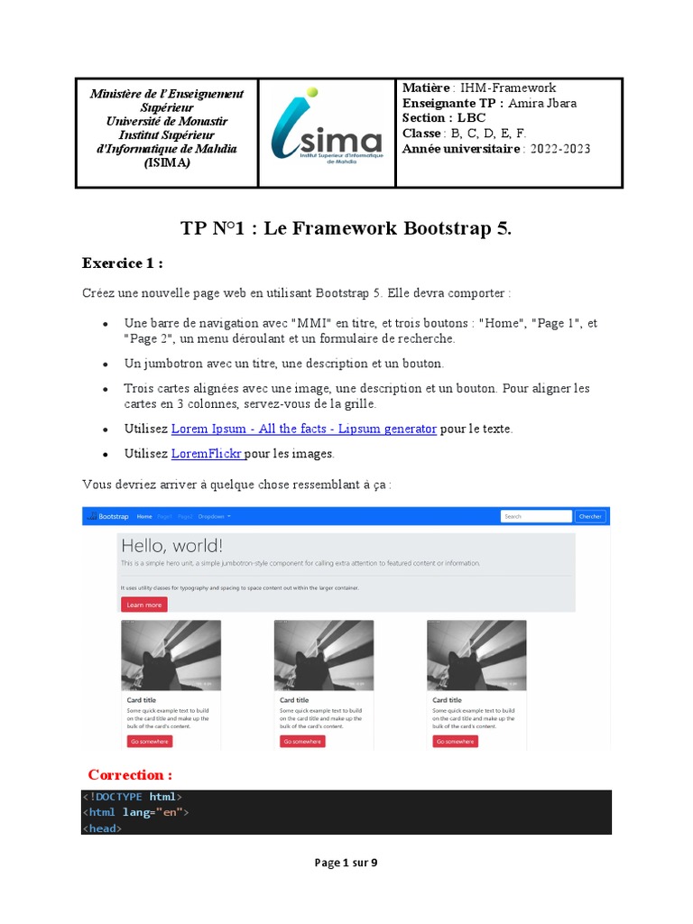 TP1 Bootstrap Correction | PDF | Asssociation nationale de Basketball | Équipes de la National ...