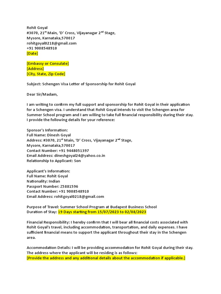 Letter of Sponsorship | PDF | Travel Visa | Human Migration