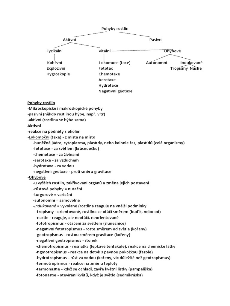 Pohyby Rostlin + Část Rostlinných Pletiv | PDF