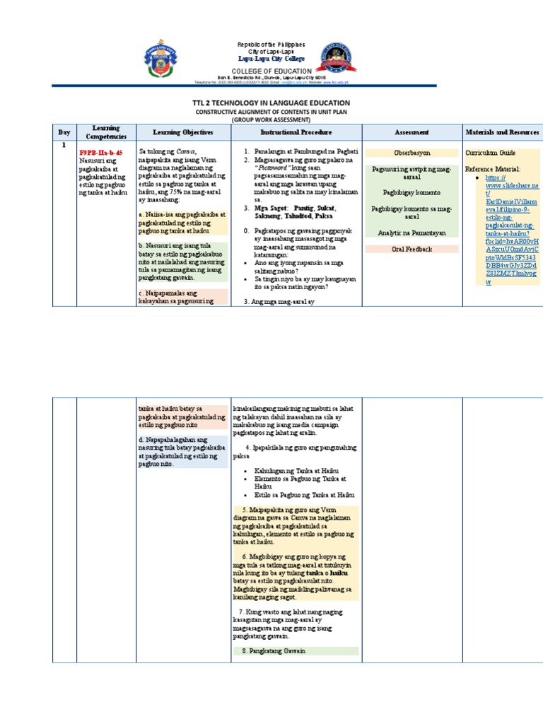 GROUP 6 TLL 2 Constructive Alignment of Content | PDF