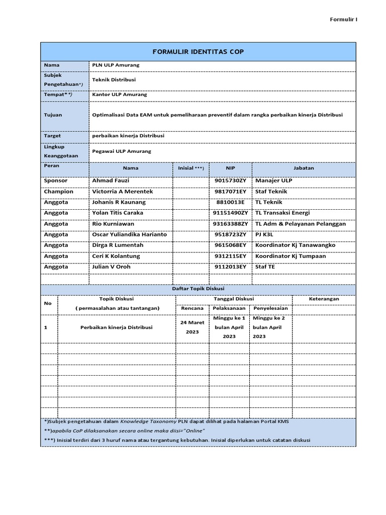 Form COP Optimalisasi Data EAM Untuk Pemeliharaan Preventif Dalam ... Form COP Optimalisasi Data EAM Untuk Pemeliharaan Preventif Dalam ...