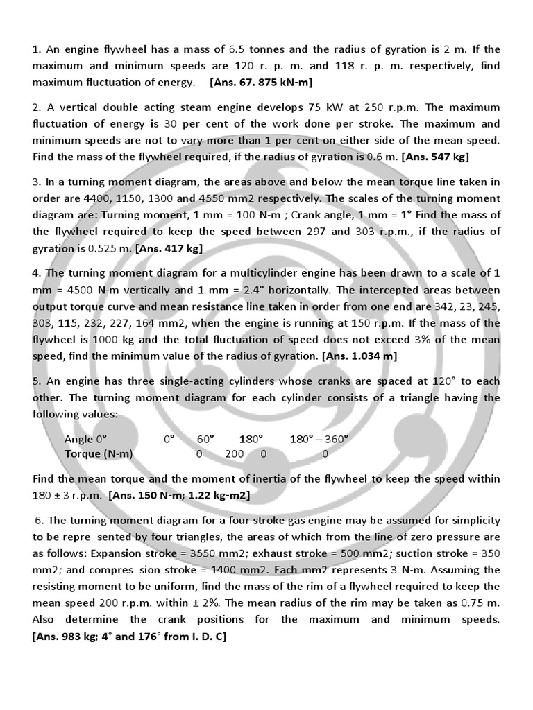 Question Bank On Flywheel Turning Moment Diagram | PDF | Torque | Metrology