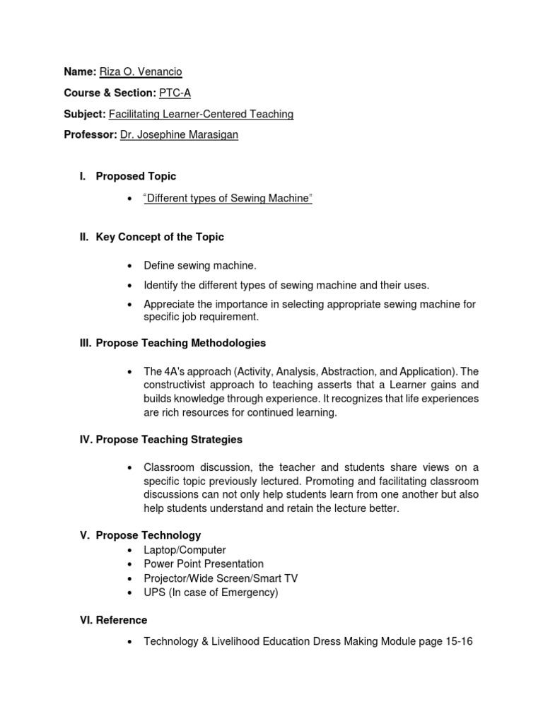 Technology and Livelihood Education Dressmakinglessonplan | PDF Technology and Livelihood Education Dressmakinglessonplan | PDF