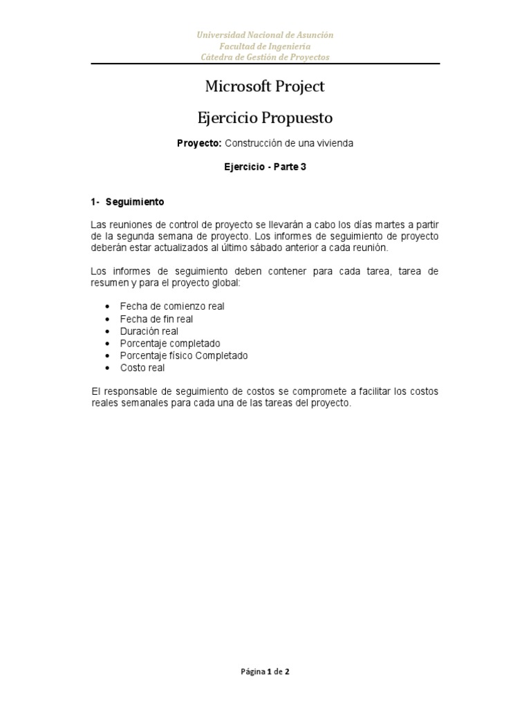 Ejercicio MS Project FIUNA 2015 - Parte 3 | PDF