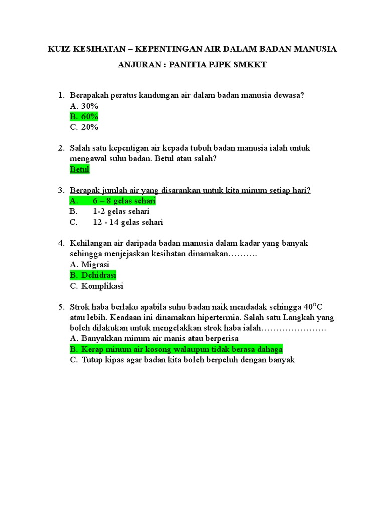 Kuiz Kesihatan | PDF