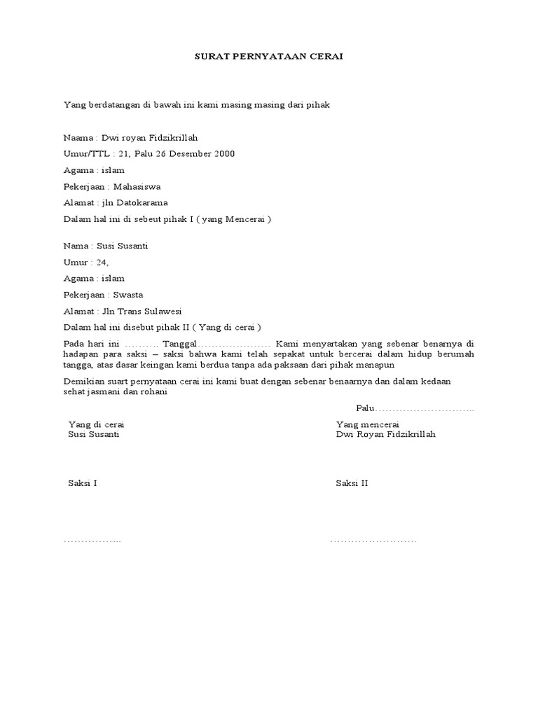 Surat Pernyataan Cerai | PDF