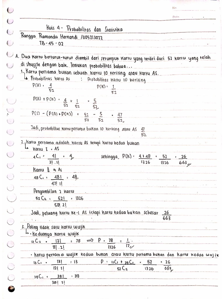 Kuis 4 Probstat (1) - Rangga Ramanda Hernandi - 1105213022 | PDF