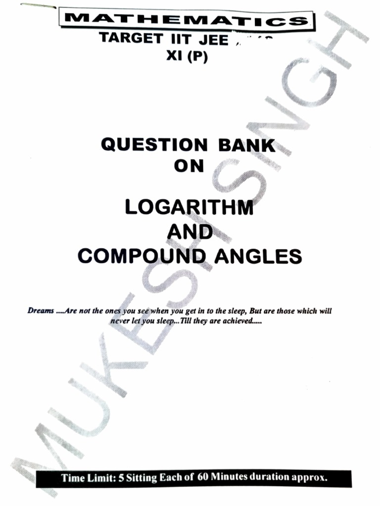 IIT JEE Logarithm & Angles Prep | PDF | Trigonometric Functions | Triangle