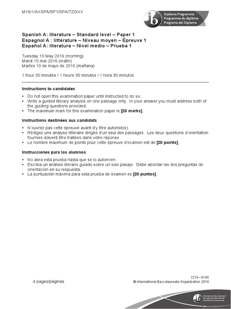 Spanish A Literature Paper 1 SL Spanish | PDF