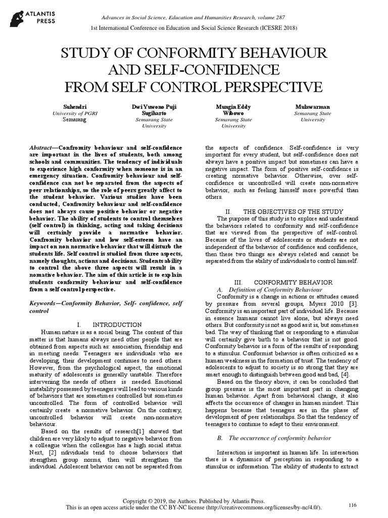 Study of Conformity Behaviour and Self-Confidence From Self Control Perspective | PDF | Self ...