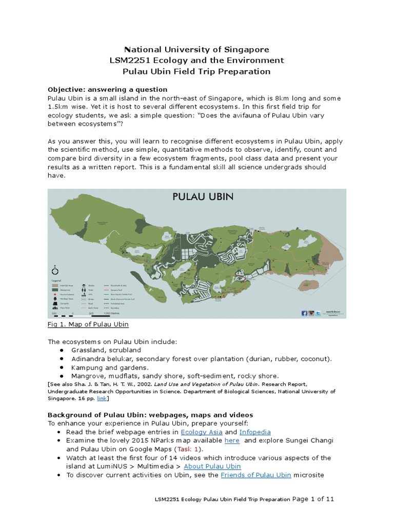 LSM2251 Practical Schedule - 01a Pulau Ubin Field Trip Preparation 2021 ...
