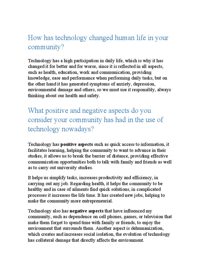 How Has Technology Changed Human Life in Your Community | PDF