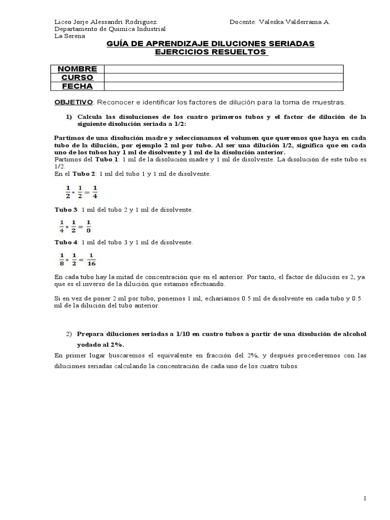 Ejercicos Resueltos Diluciones Seriadas | PDF | Concentración | Química ...