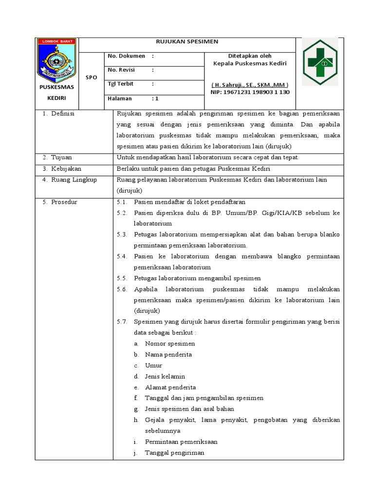 SOP RUJUKAN SPESIMEN S | PDF