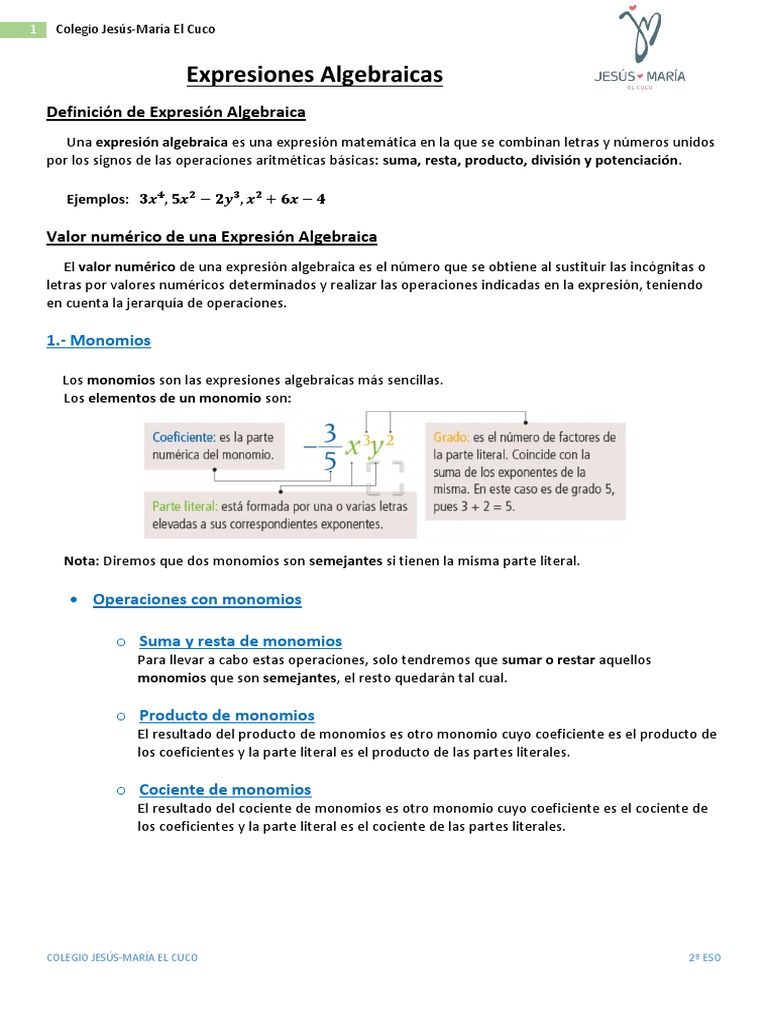 Teoría de Expres Algebraicas | PDF | Multiplicación | División ...