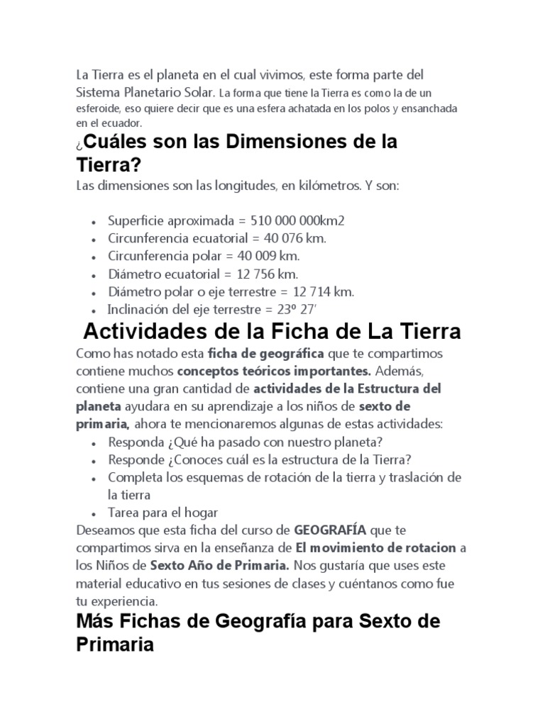 Ficha de Geografía: La Tierra para Sexto | PDF | Ciencia y matemáticas