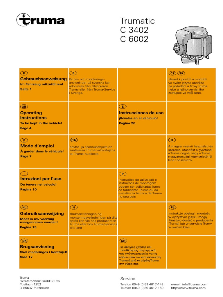 Truma Heating Trumatic c3402 c6002 Operating de GB FR It NL DK Es ...