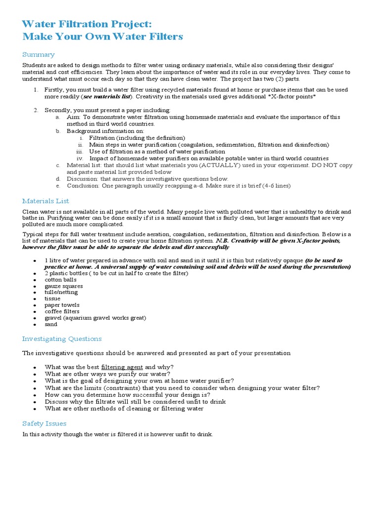 Water Filtration Project | PDF | Water Purification | Water