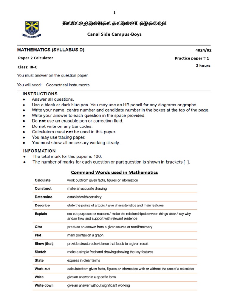 Practice Paper 2 (1) Mathematics 4024 | PDF | Sphere | Area