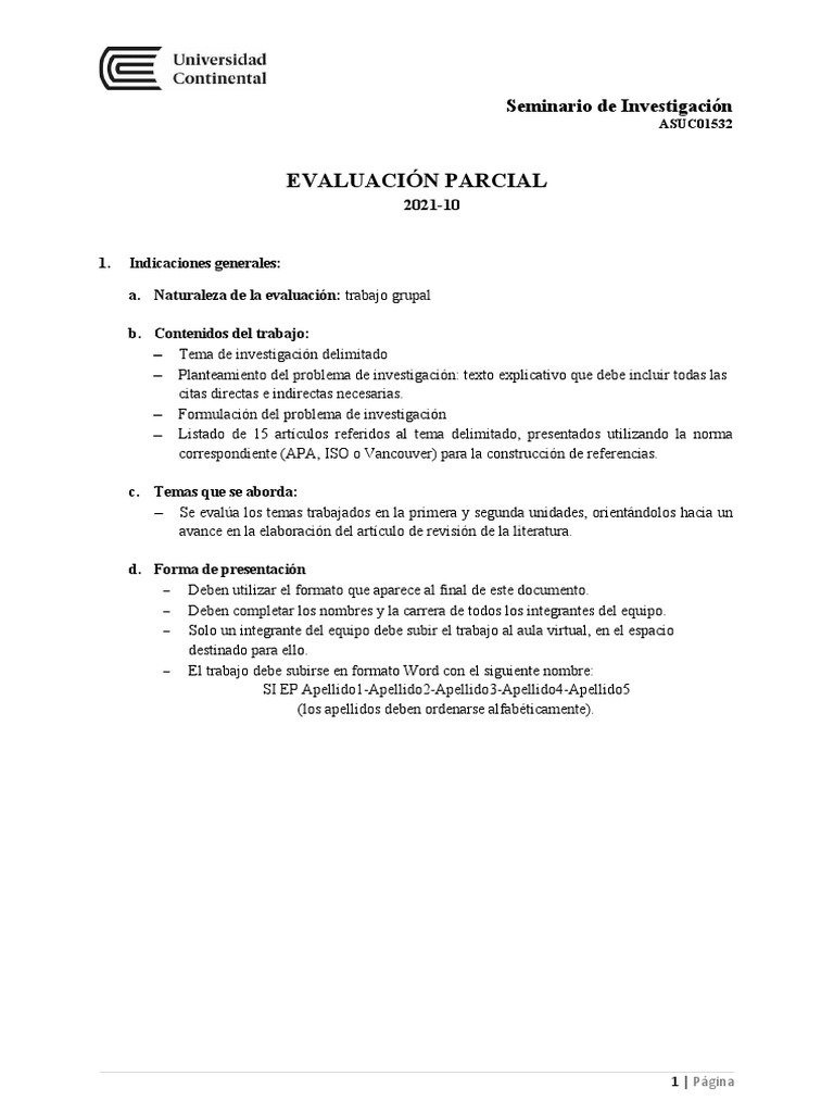 SEM INVESTIGACION 2021-2 Evaluacion Parcial | PDF | Cognición