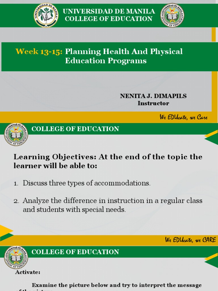 Health & PE Program Planning for Special Needs | PDF | Special Education | Teachers