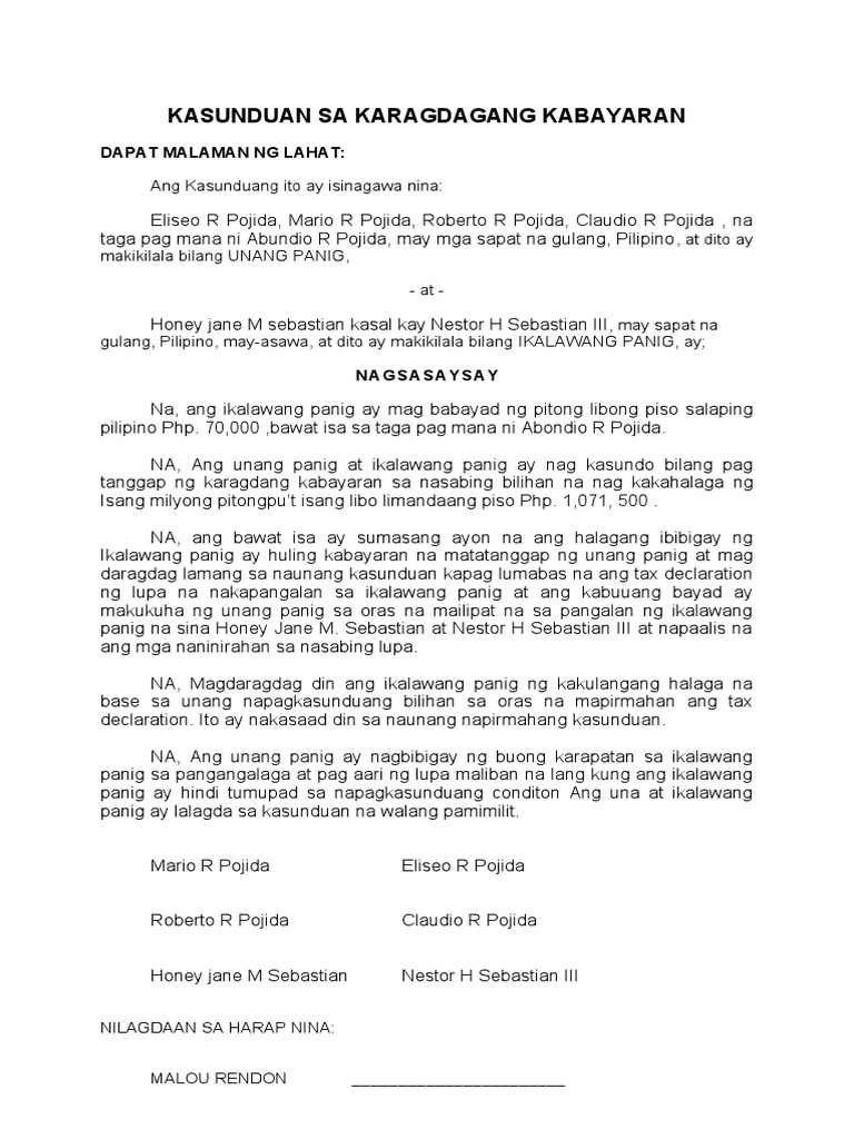 Kasunduan Sa Bayad 06-08-2022 | PDF