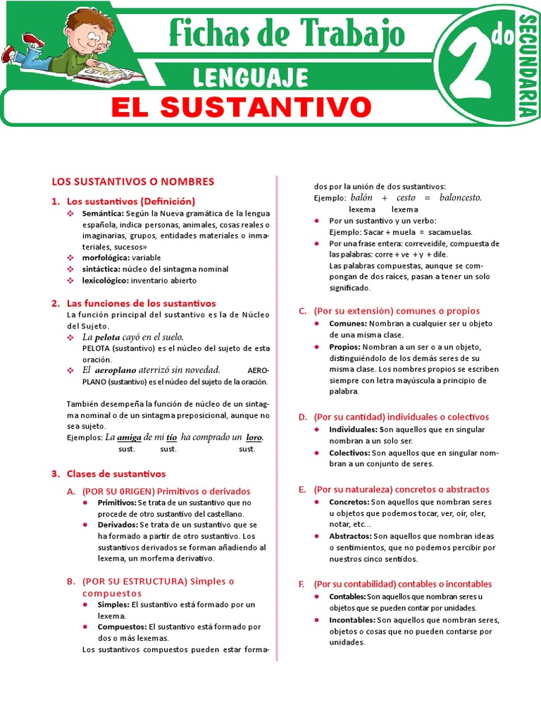 El Sustantivo para Segundo Grado de Secundaria | PDF | Sustantivo ...