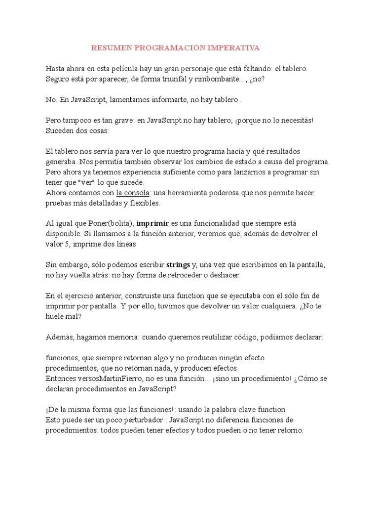 Resumen Programacion Imperativa | PDF | Proposición | Script Java