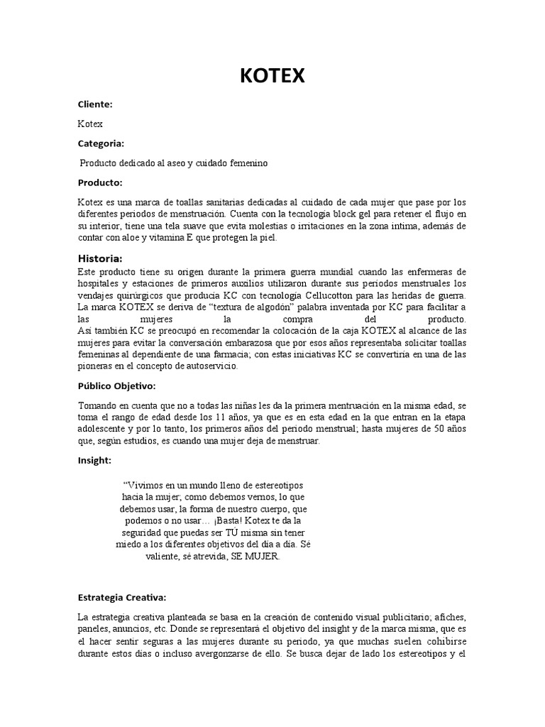 Seguridad y Confianza con Kotex | PDF | Marketing | Menstruación