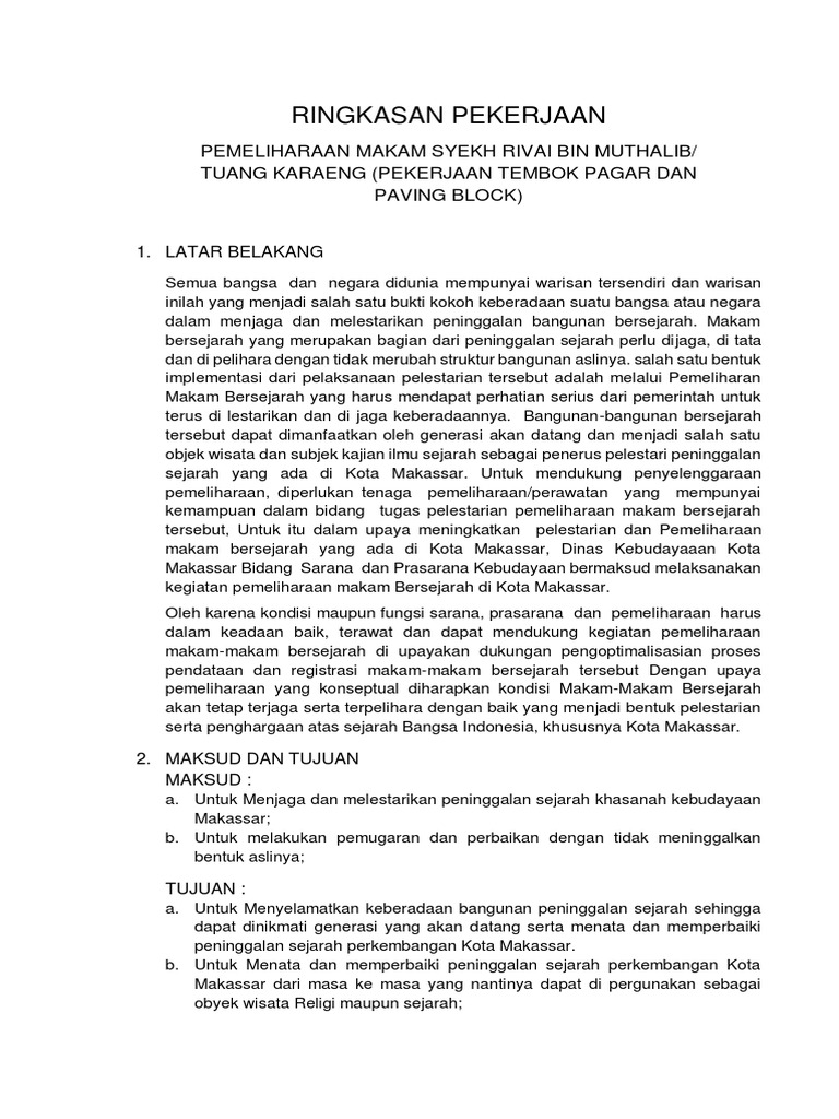 Ringkasan Pekerjaan Makam Tuang Karaeng | PDF