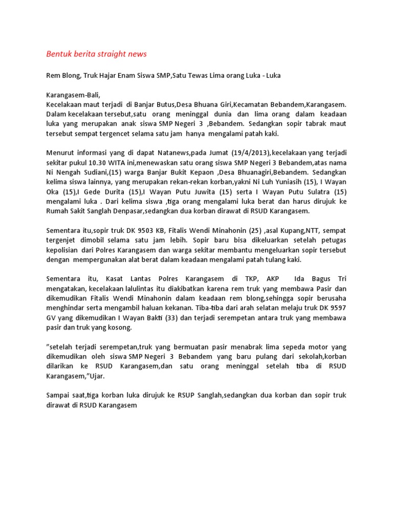 Bentuk Berita Straight News | PDF