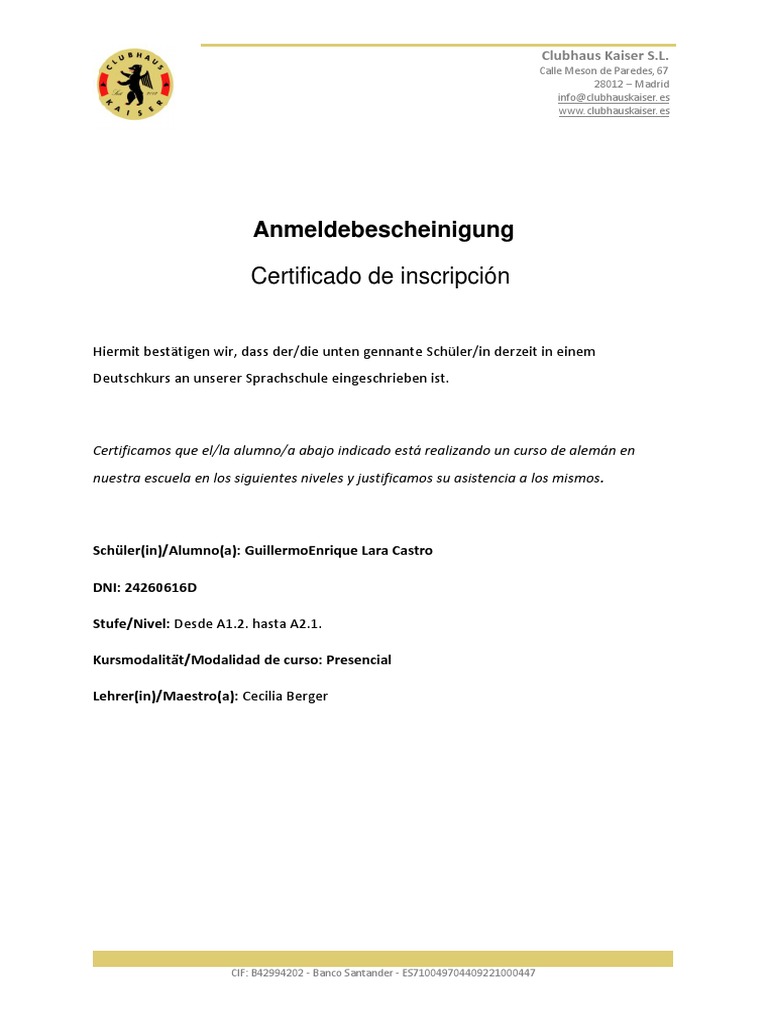 Certificado de Inscripción - Plantilla en Word | PDF