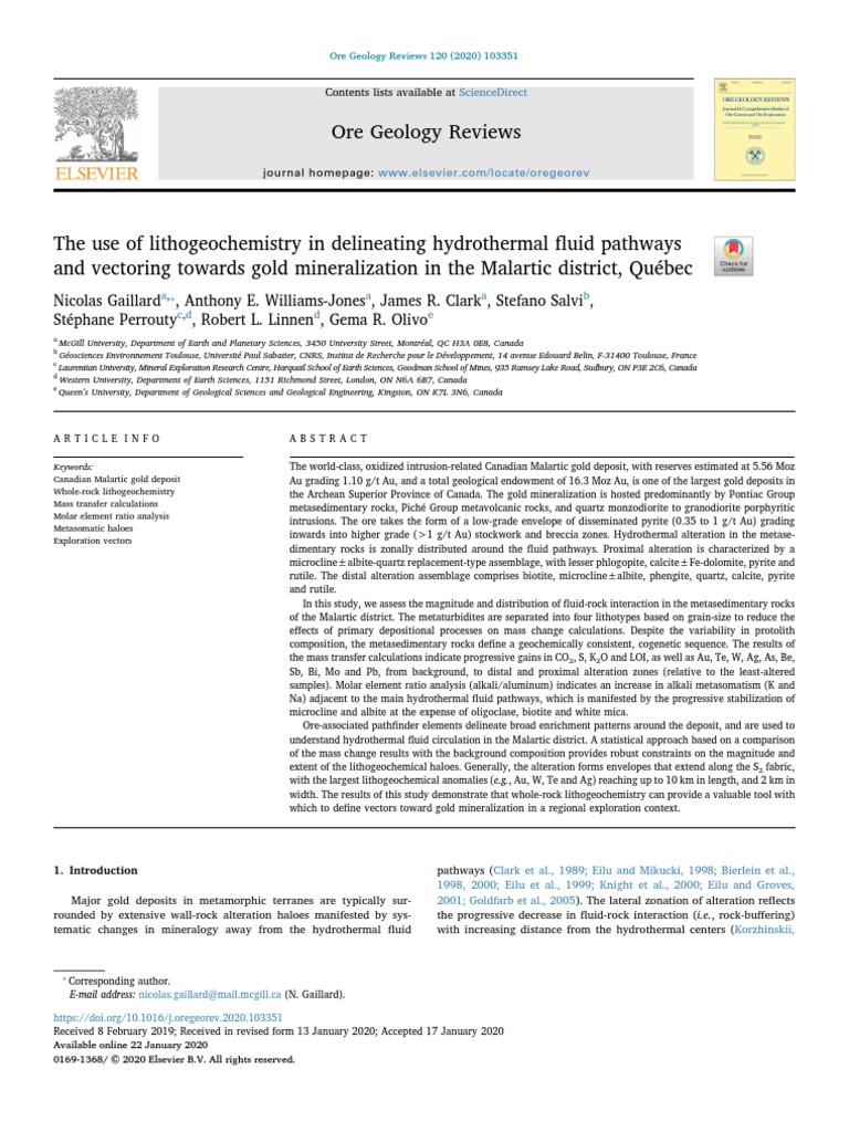 Gaillard Et Al (2020) - Use of Lithogeochem in Delineating Hydrothermal ...