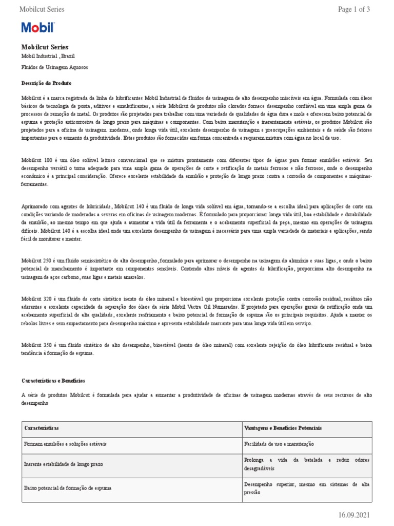GL XX Mobilcut Series | PDF | Máquinas | Emulsão