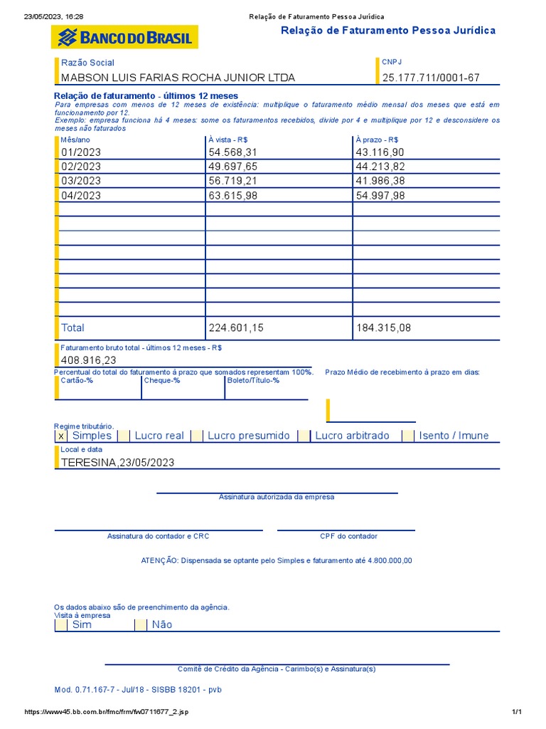 Relação de Faturamento Pessoa Jurídica | PDF | Business | Economias