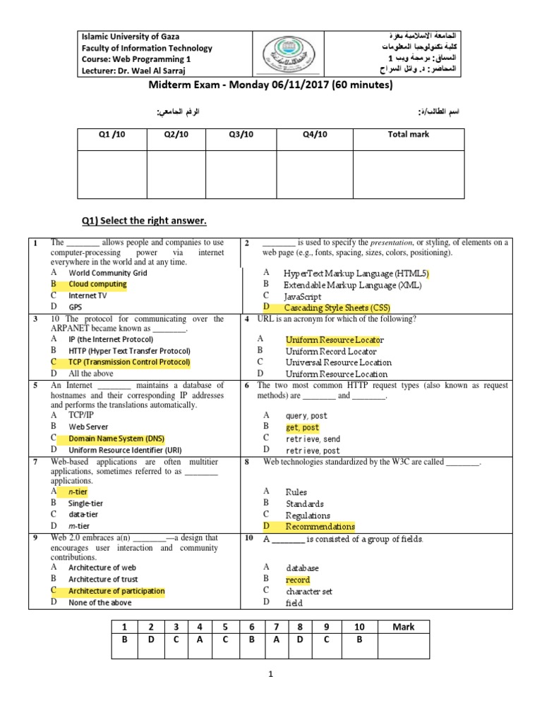 SICT2307 WebProg1 Midterm Exam 6 11 2017 Answered F | PDF | World Wide ...