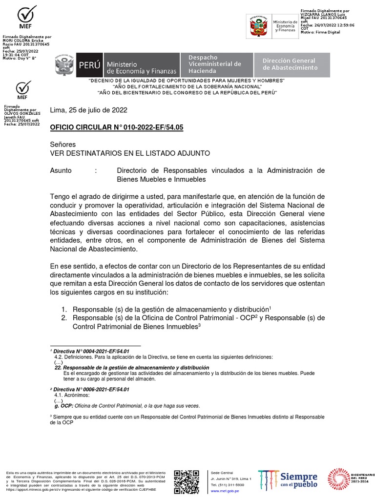 Oficio Circular N 010 2022 Ef 54.05 | PDF