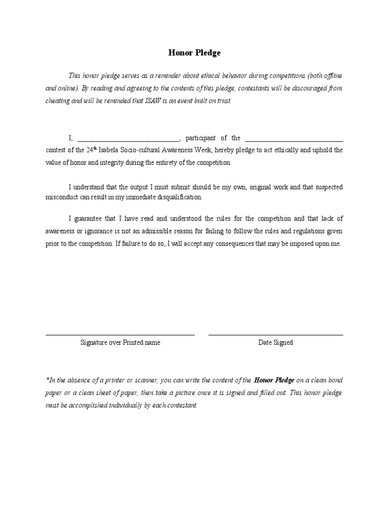 Honor Pledge For All Competitions | PDF | Career & Growth