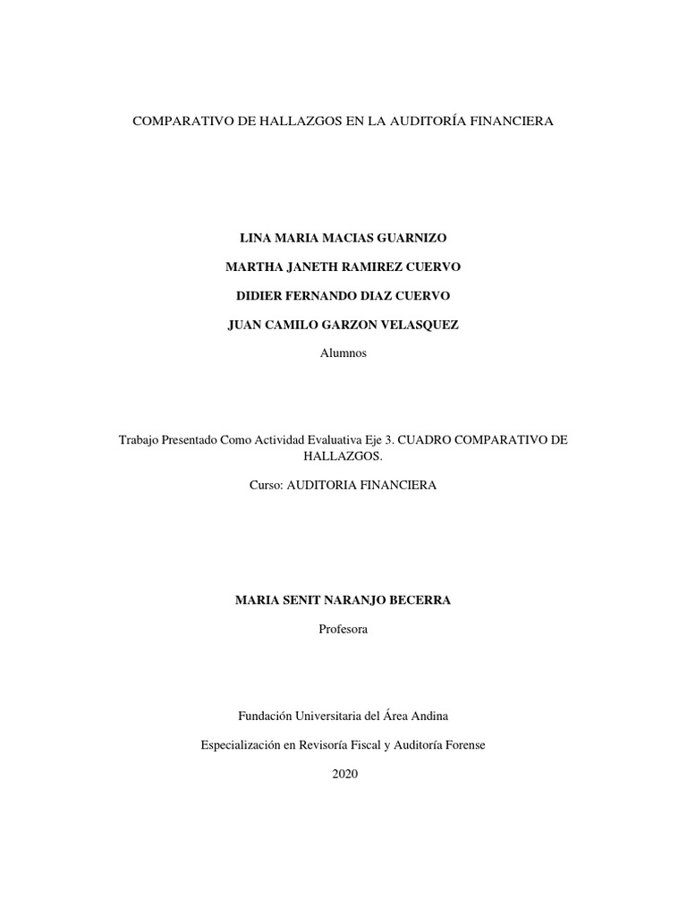 Tarea Eje3 - AUDITORIA FINANCIERA FINAL | PDF | Auditoría | Contralor
