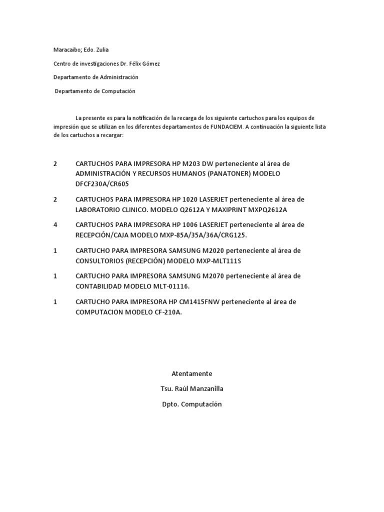 Inventario De Cartuchos Para Recargar Pdf