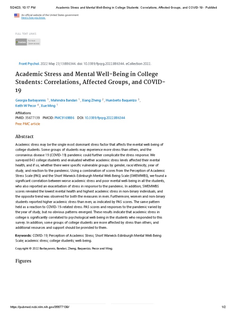 Academic Stress and Mental Well-Being in College Students ...