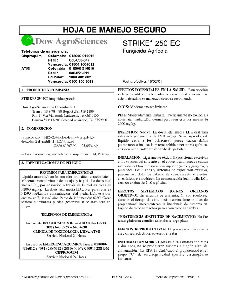 Manejo Seguro del Fungicida STRIKE 250 EC | PDF | Agua | Solvente