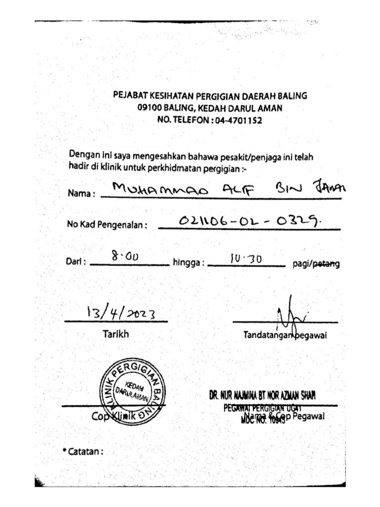 Pejabat Kesihatan Pergigian Daerah Baling | PDF