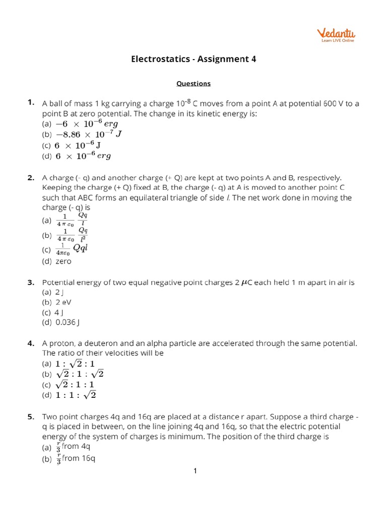Electrostatics - Assignment 4 | PDF | Science & Mathematics